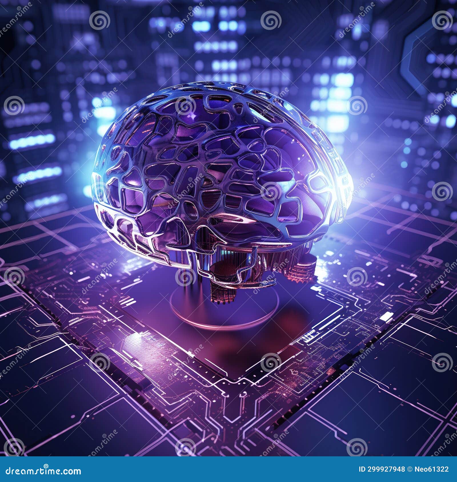 A High Tech AI Brain in Deep Thought Generative AI Stock Illustration ...