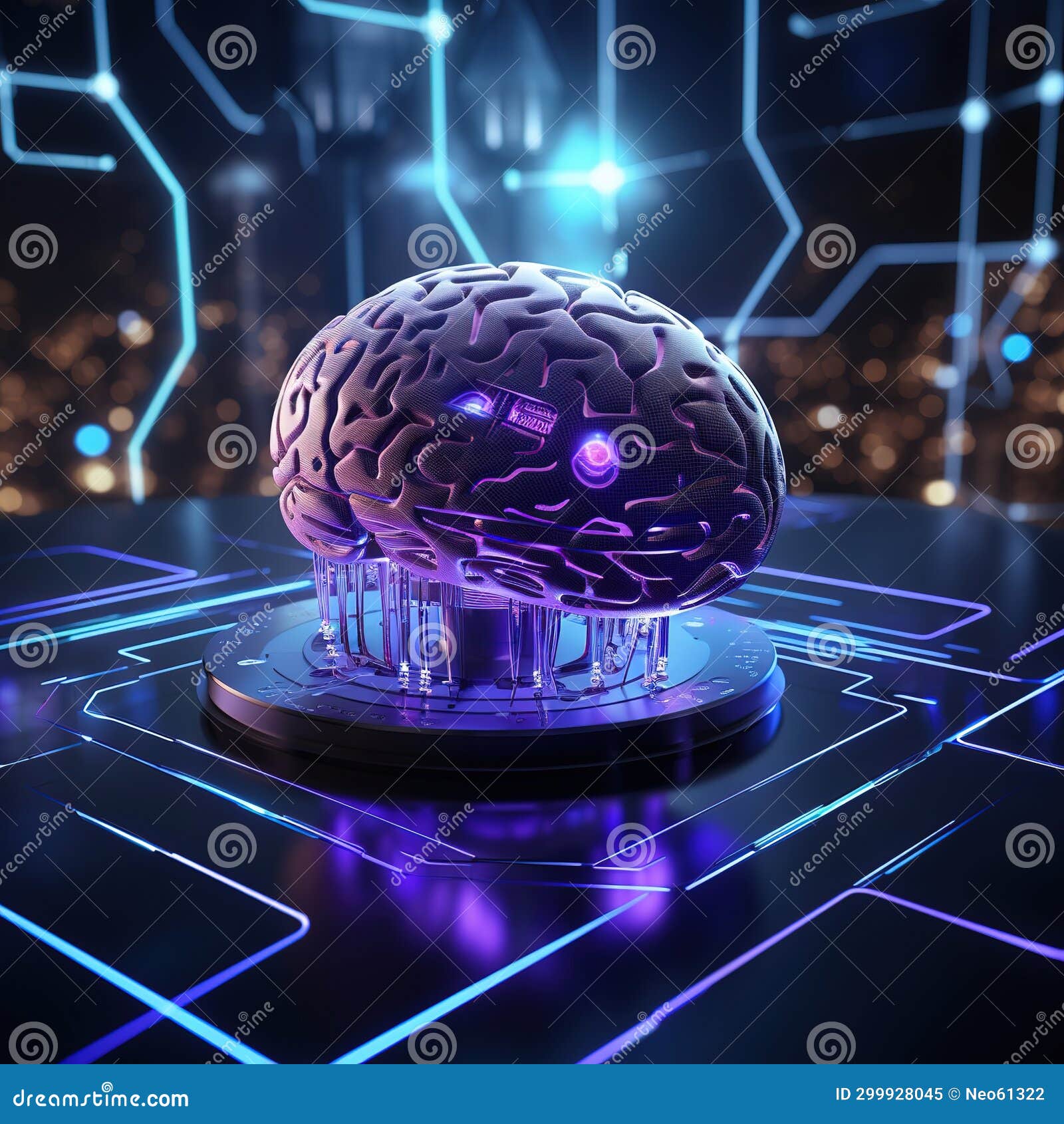 A High Tech AI Brain in Deep Thought Generative AI Stock Illustration ...
