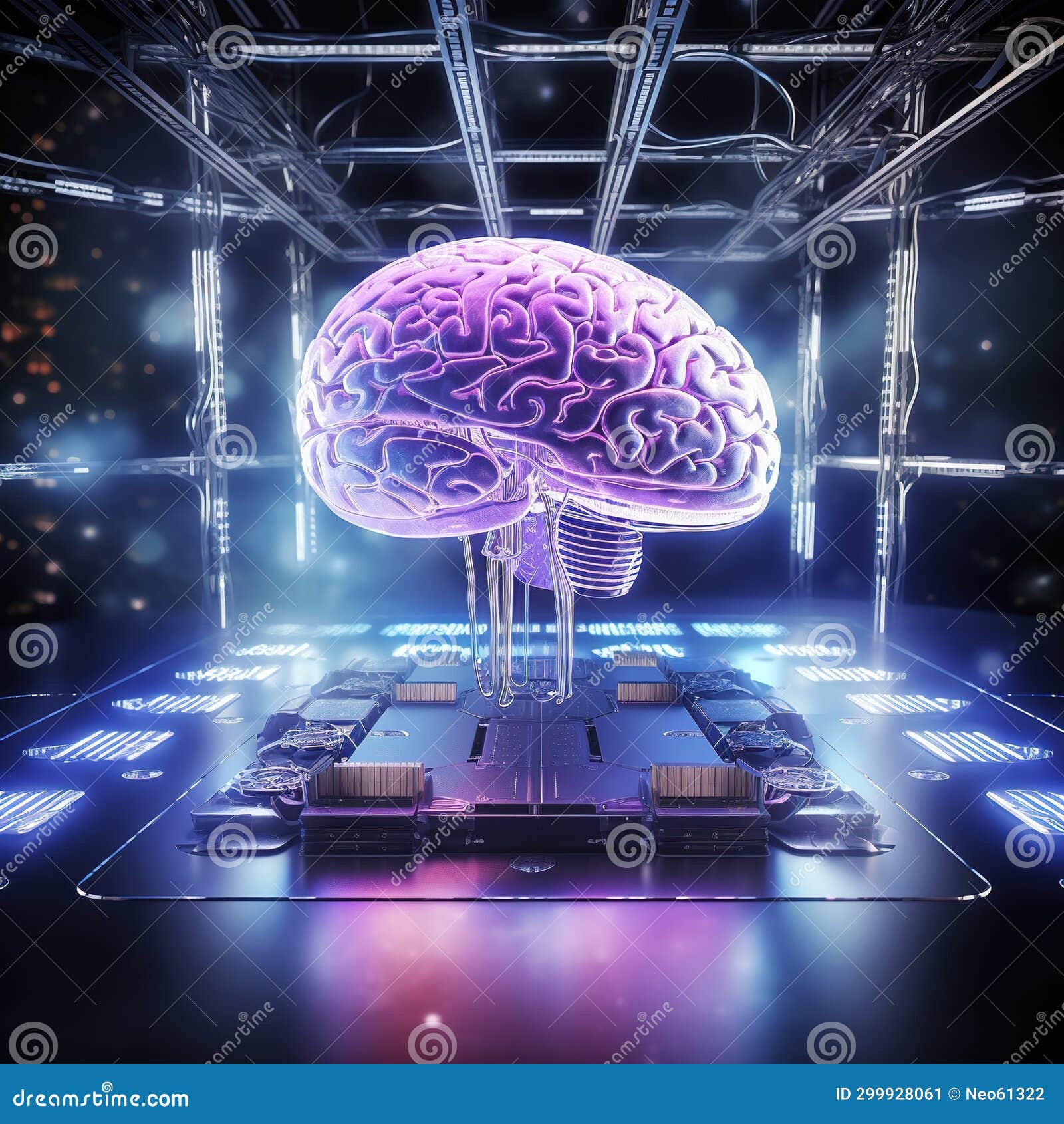 A High Tech AI Brain in Deep Thought Generative AI Stock Illustration ...