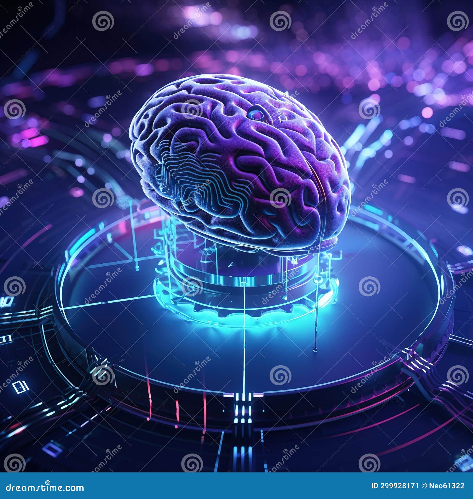 A High Tech AI Brain in Deep Thought Generative AI Stock Illustration ...