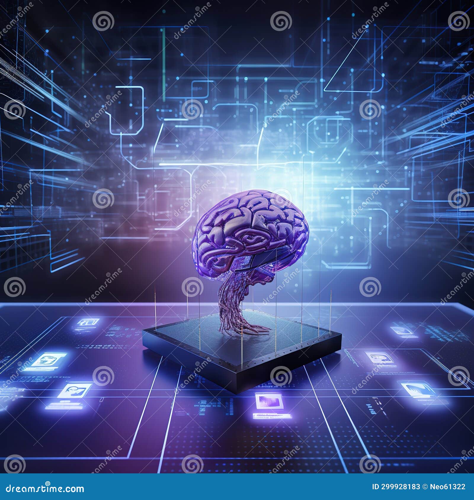 A High Tech AI Brain in Deep Thought Generative AI Stock Illustration ...