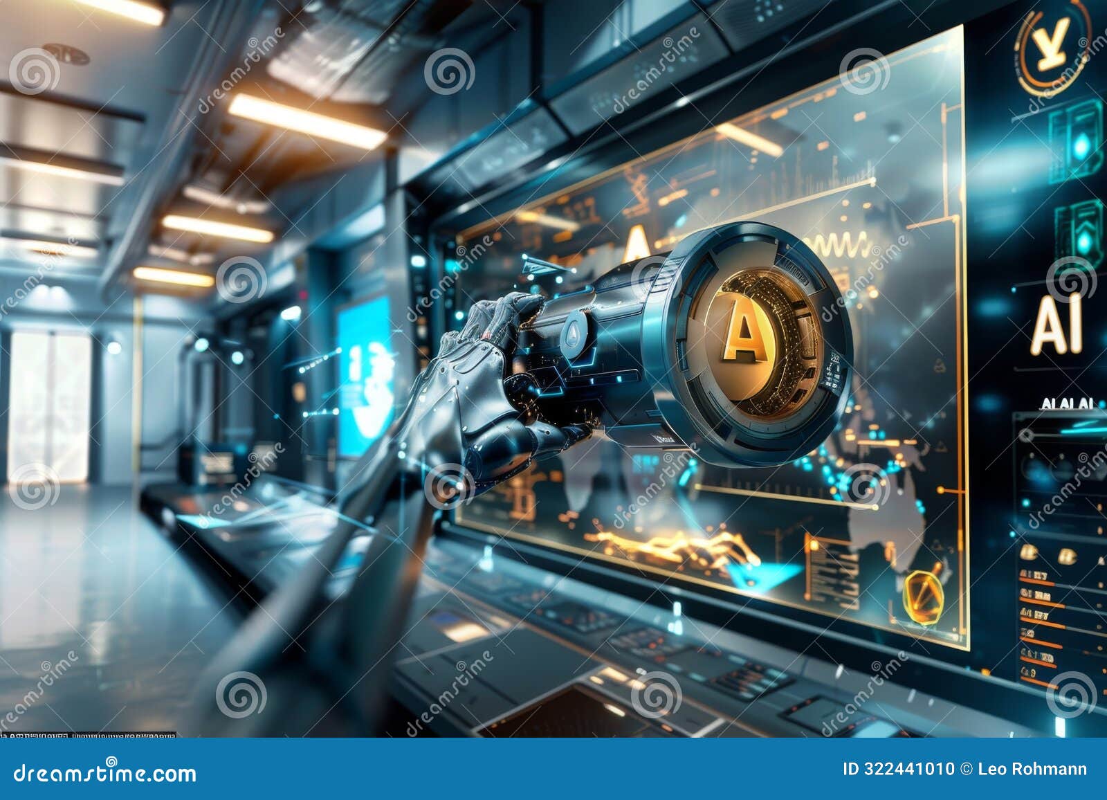 High Tech AI Research Laboratory with Advanced Robotics and Digital ...