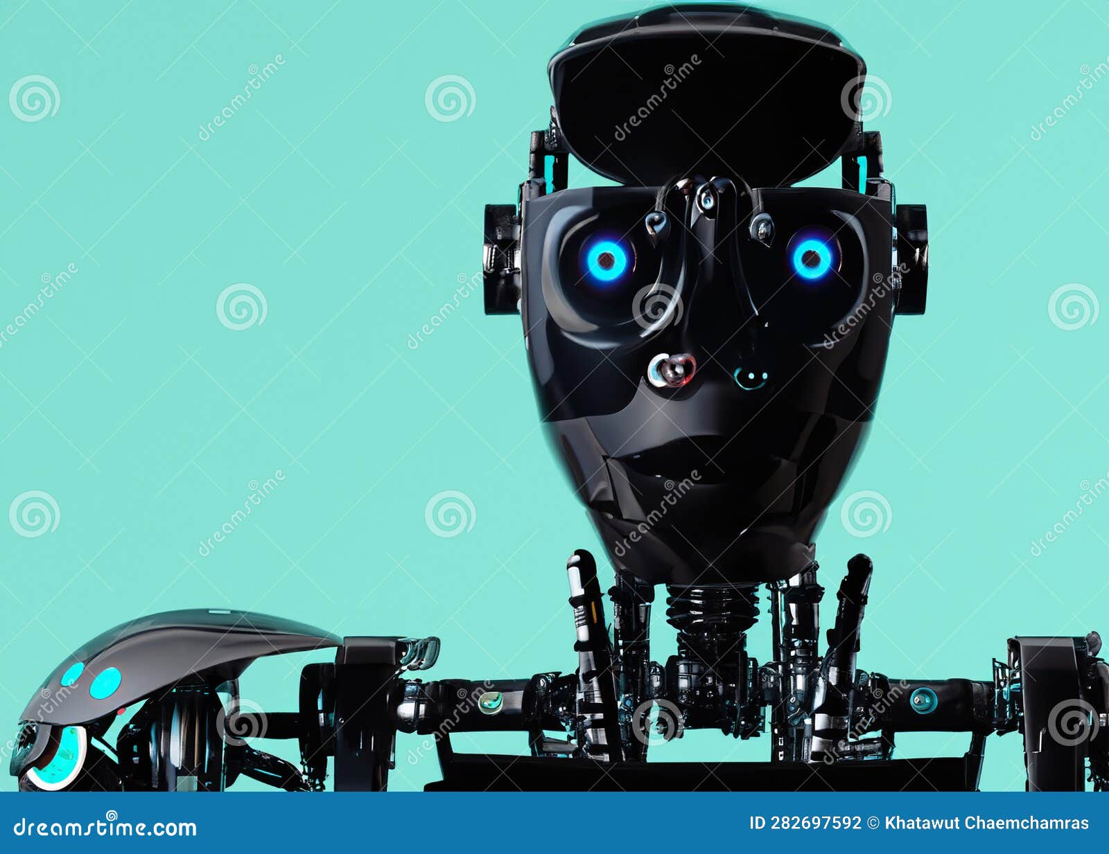 Robot Interact With Handicapped Person. Cartoon Cyborg Pushing Man With ...