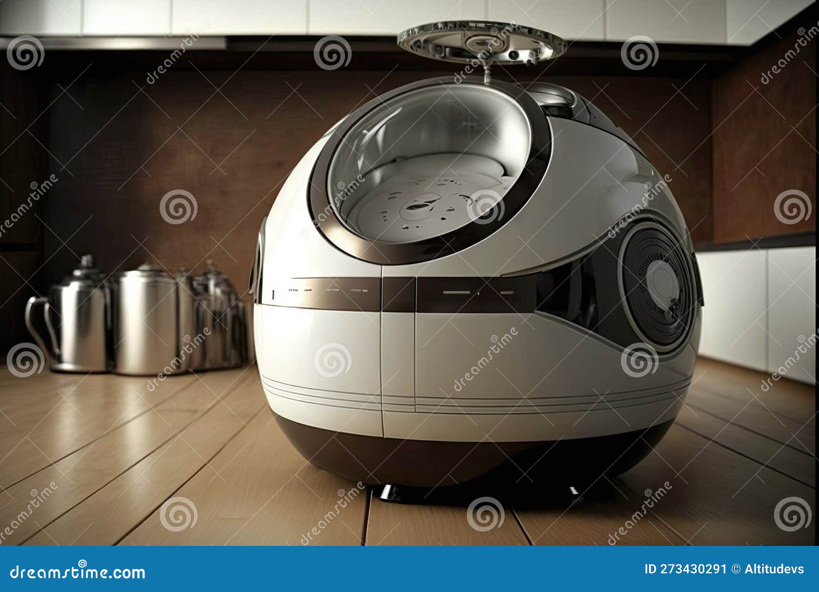 High-tech Android Robot Vacuums Futuristic Kitchen, Keeping Everything ...
