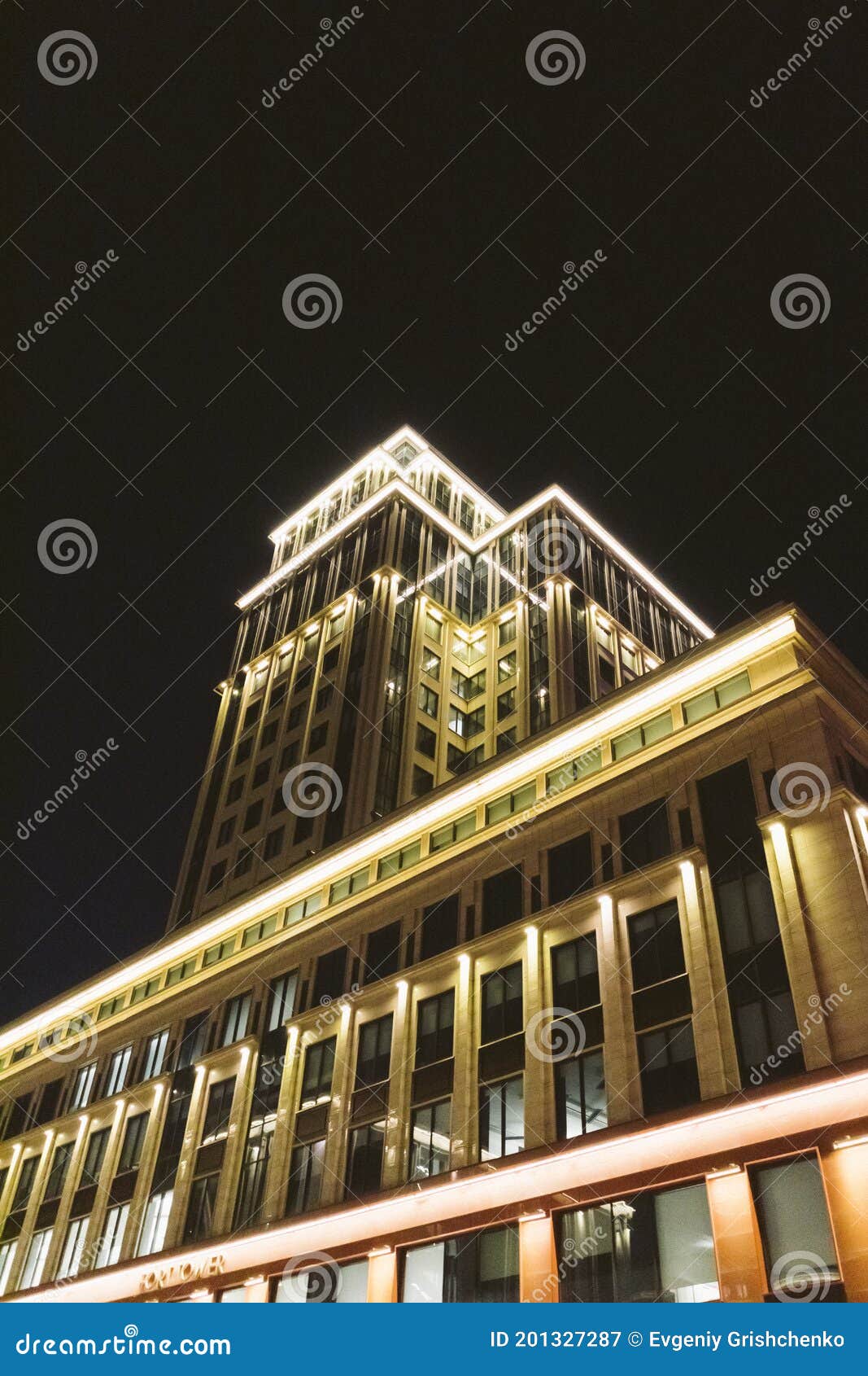 High-tech Architecture Night Illumination Tower Geometry Skyscraper ...