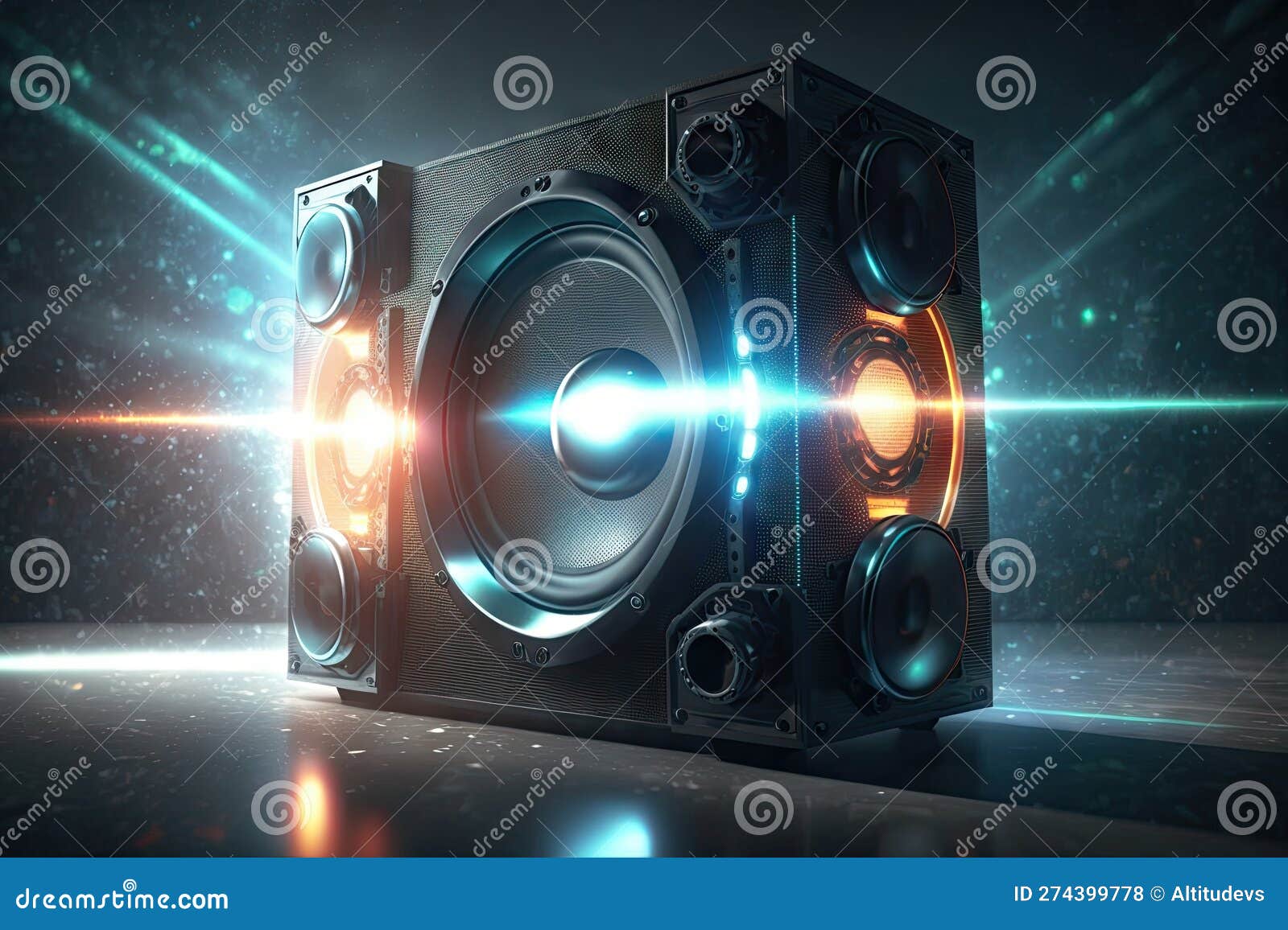 High-tech Audio Speaker on Stage, with Visible Digital Interface and ...
