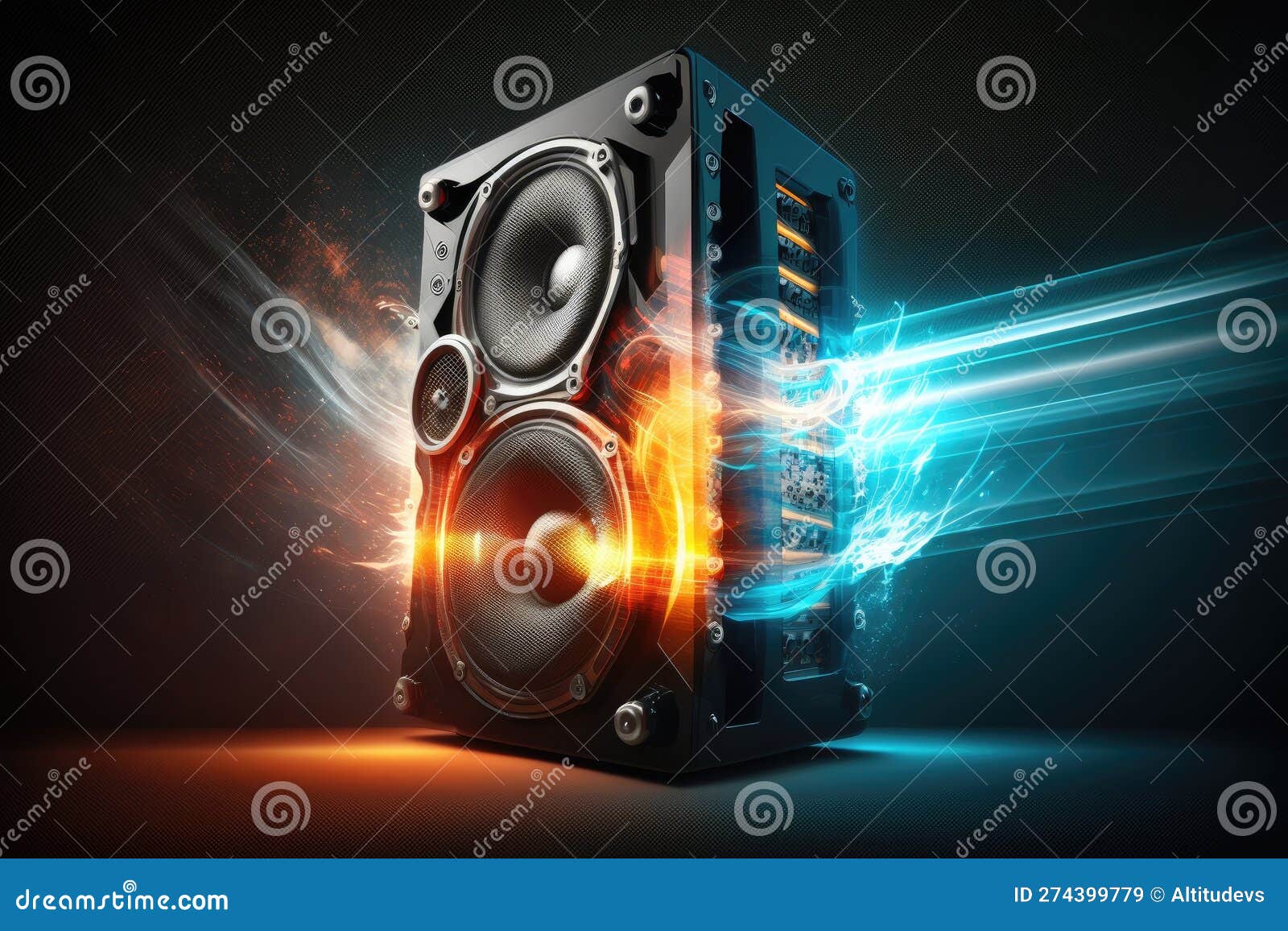 High-tech Audio Speaker on Stage, with Visible Digital Interface and ...