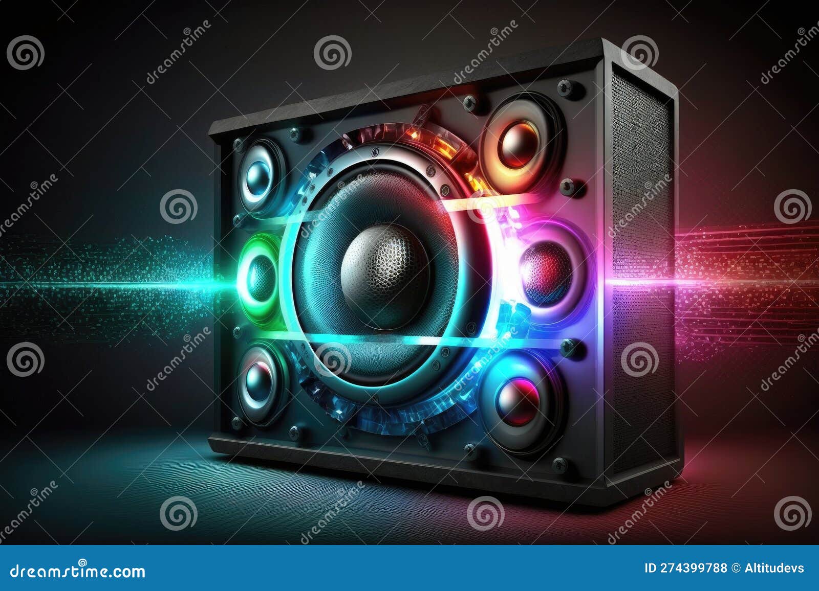 High-tech Audio Speaker on Stage, with Visible Digital Interface and ...