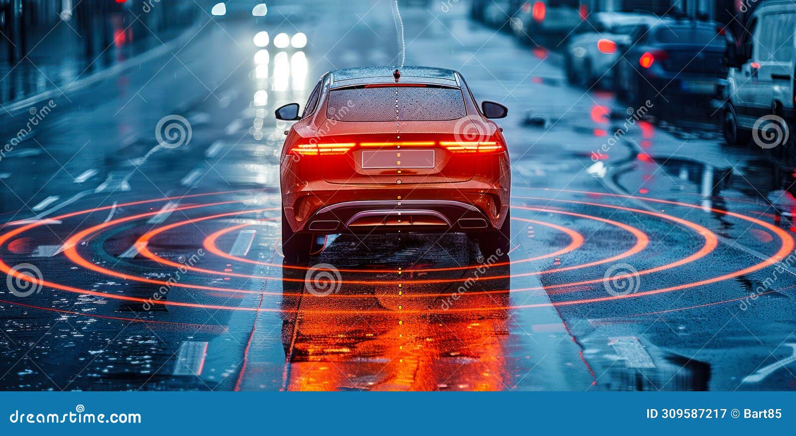 High-tech Autonomous Car with Activated Safety Systems Visualized by ...