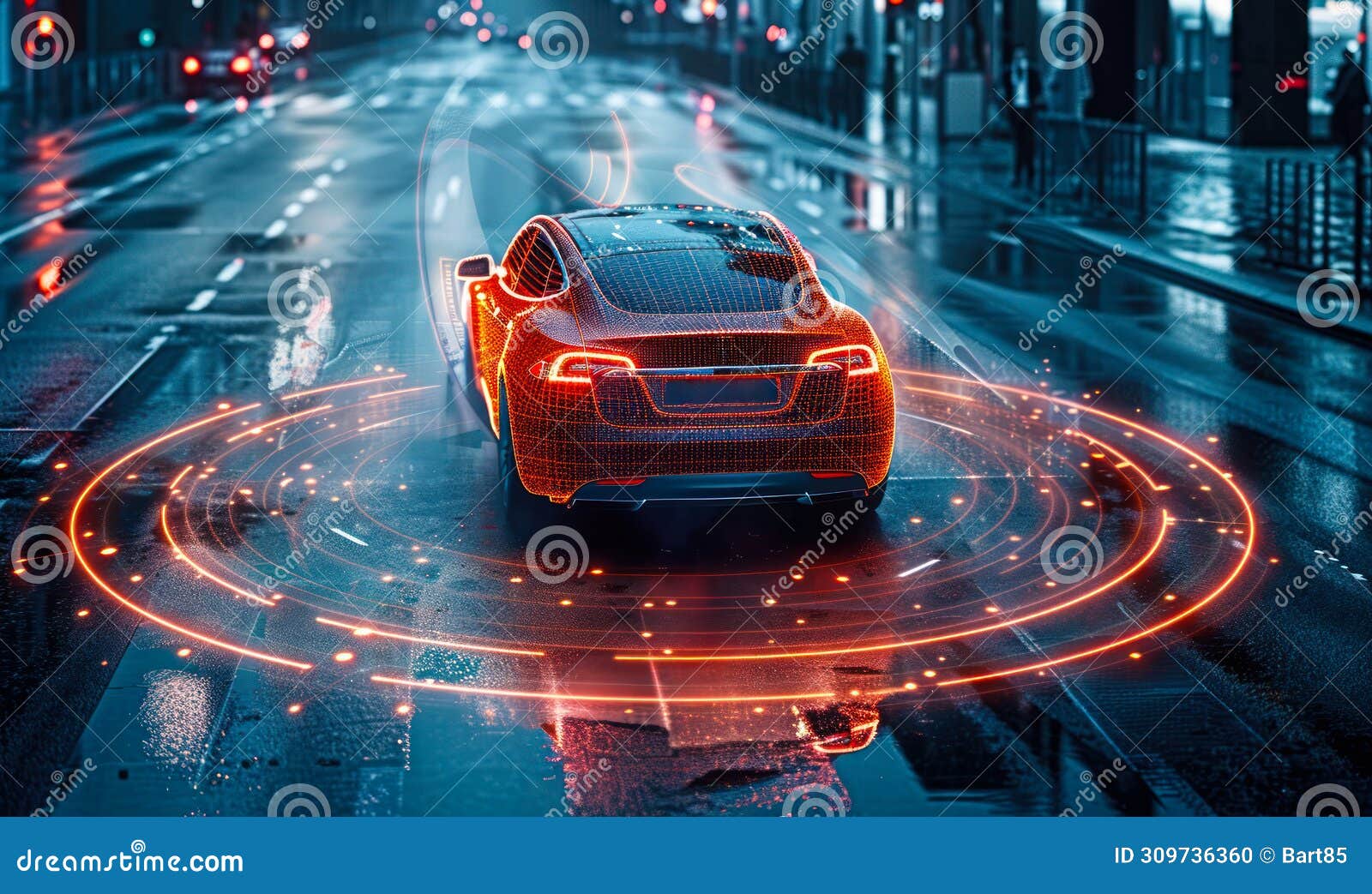 High-tech Autonomous Car with Activated Safety Systems Visualized by ...