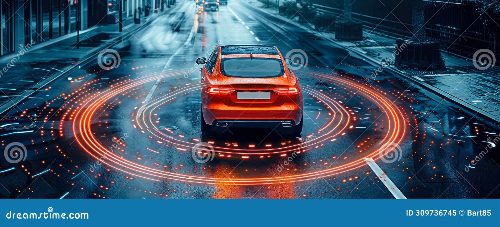 High-tech Autonomous Car with Activated Safety Systems Visualized by ...