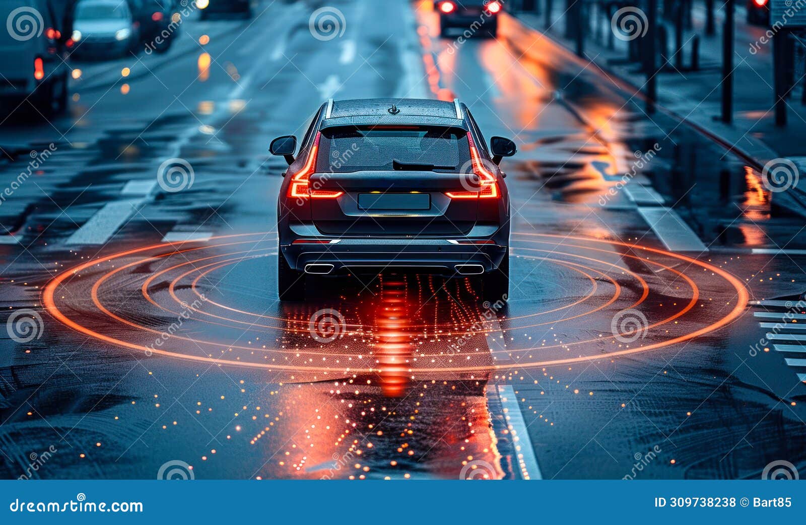 High-tech Autonomous Car with Activated Safety Systems Visualized by ...