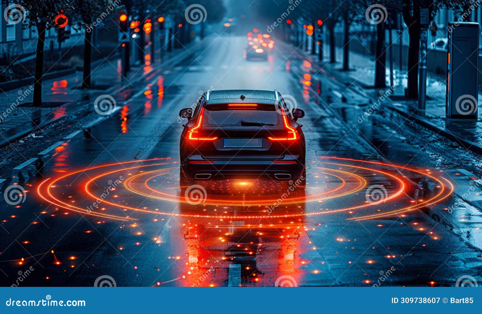 High-tech Autonomous Car with Activated Safety Systems Visualized by ...