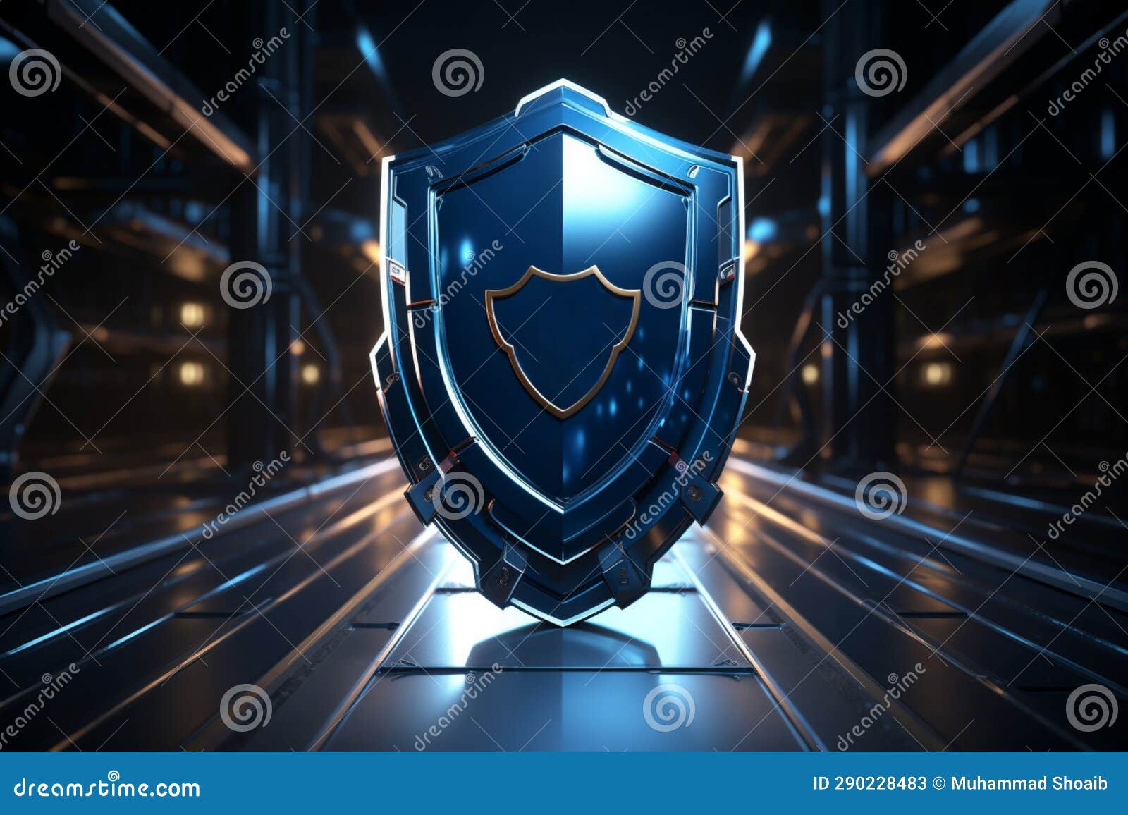 A High Tech Backdrop Complements a Glossy Shield in Captivating 3D ...