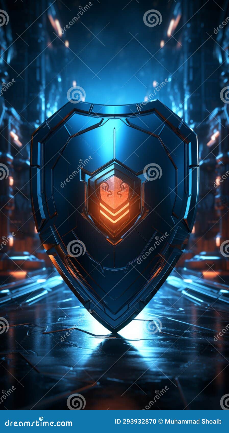 A High Tech Backdrop Complements a Glossy Shield in Captivating 3D ...