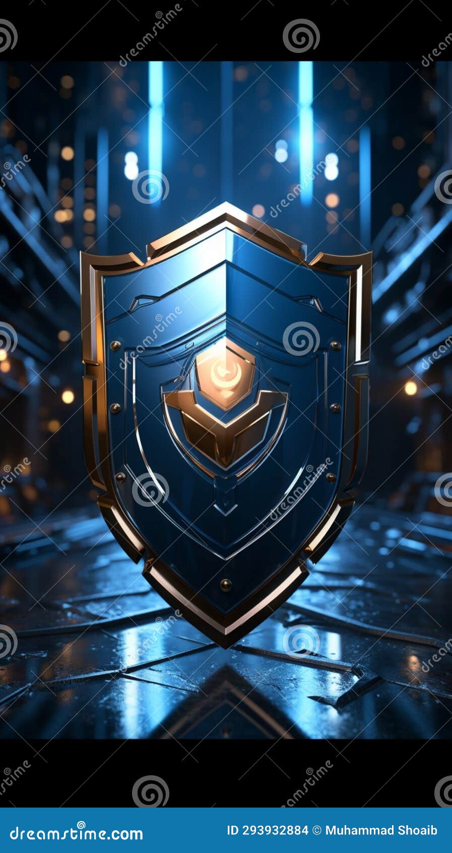 A High Tech Backdrop Complements a Glossy Shield in Captivating 3D ...