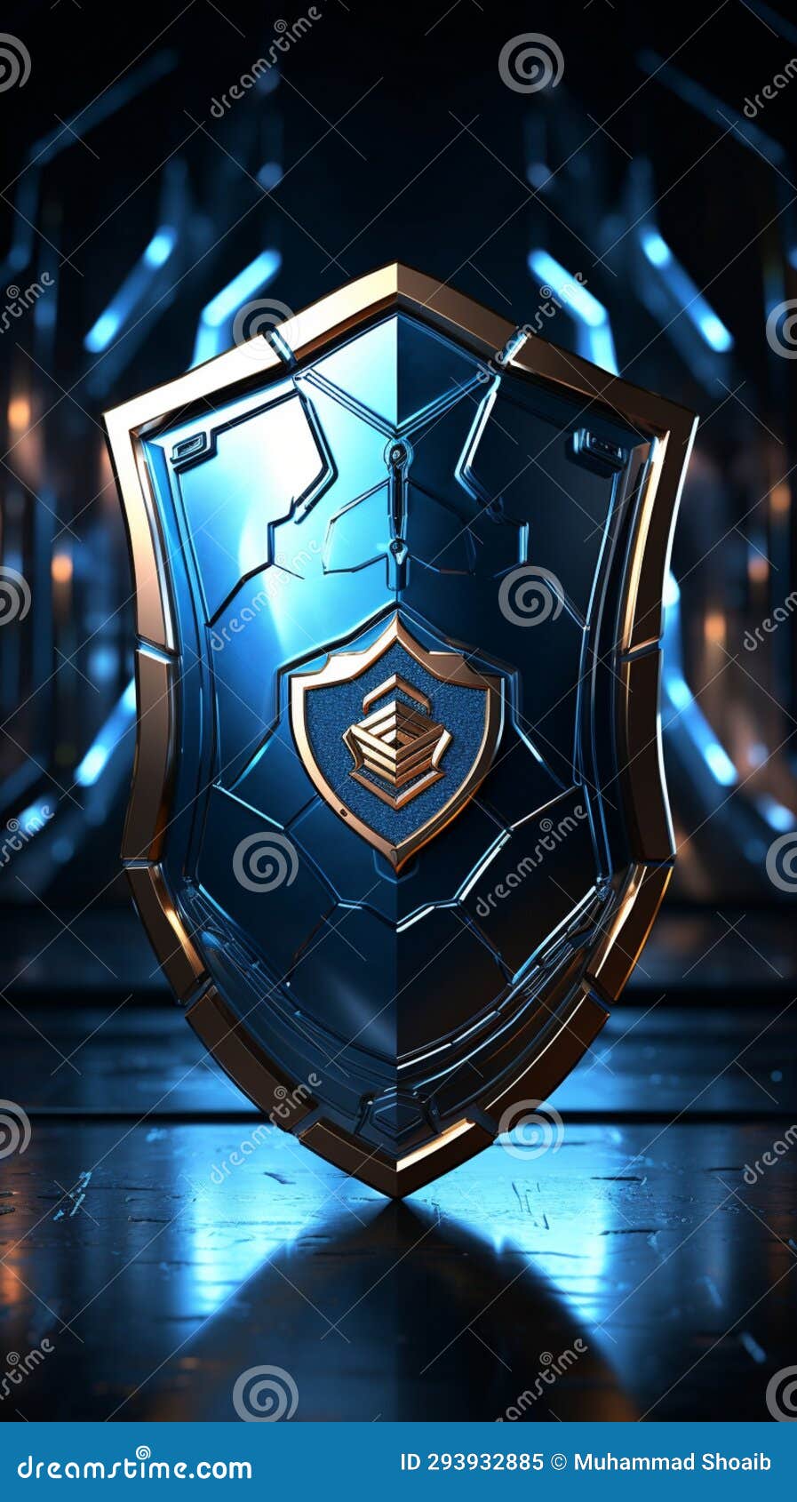 A High Tech Backdrop Complements a Glossy Shield in Captivating 3D ...