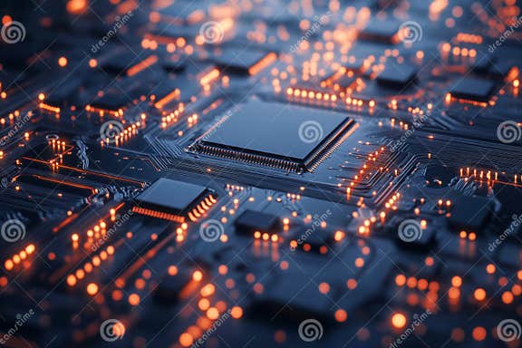 Illuminated Circuit Board with Glowing Pathways Stock Image - Image of abstract, engineering ...