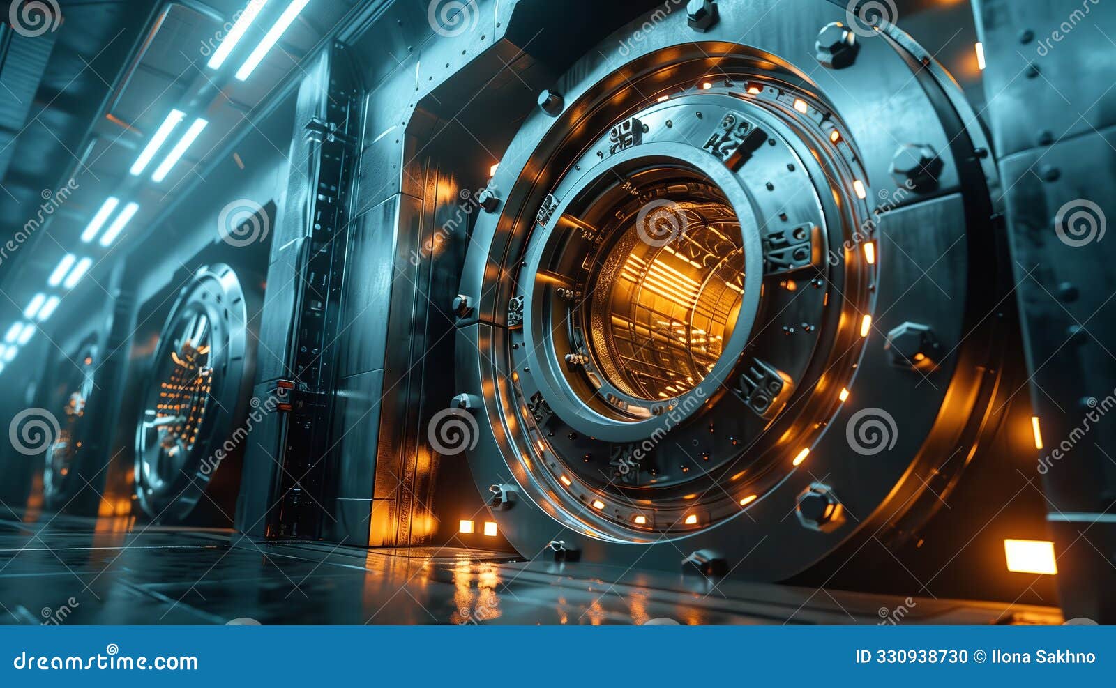 High-Tech Bank Vault Corridor with Futuristic Design Stock Illustration ...