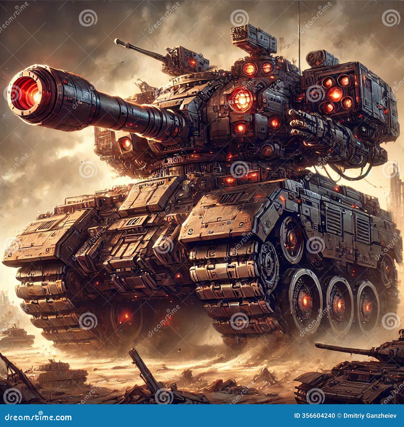 High-Tech Battle Tank in Apocalyptic Setting Stock Illustration ...