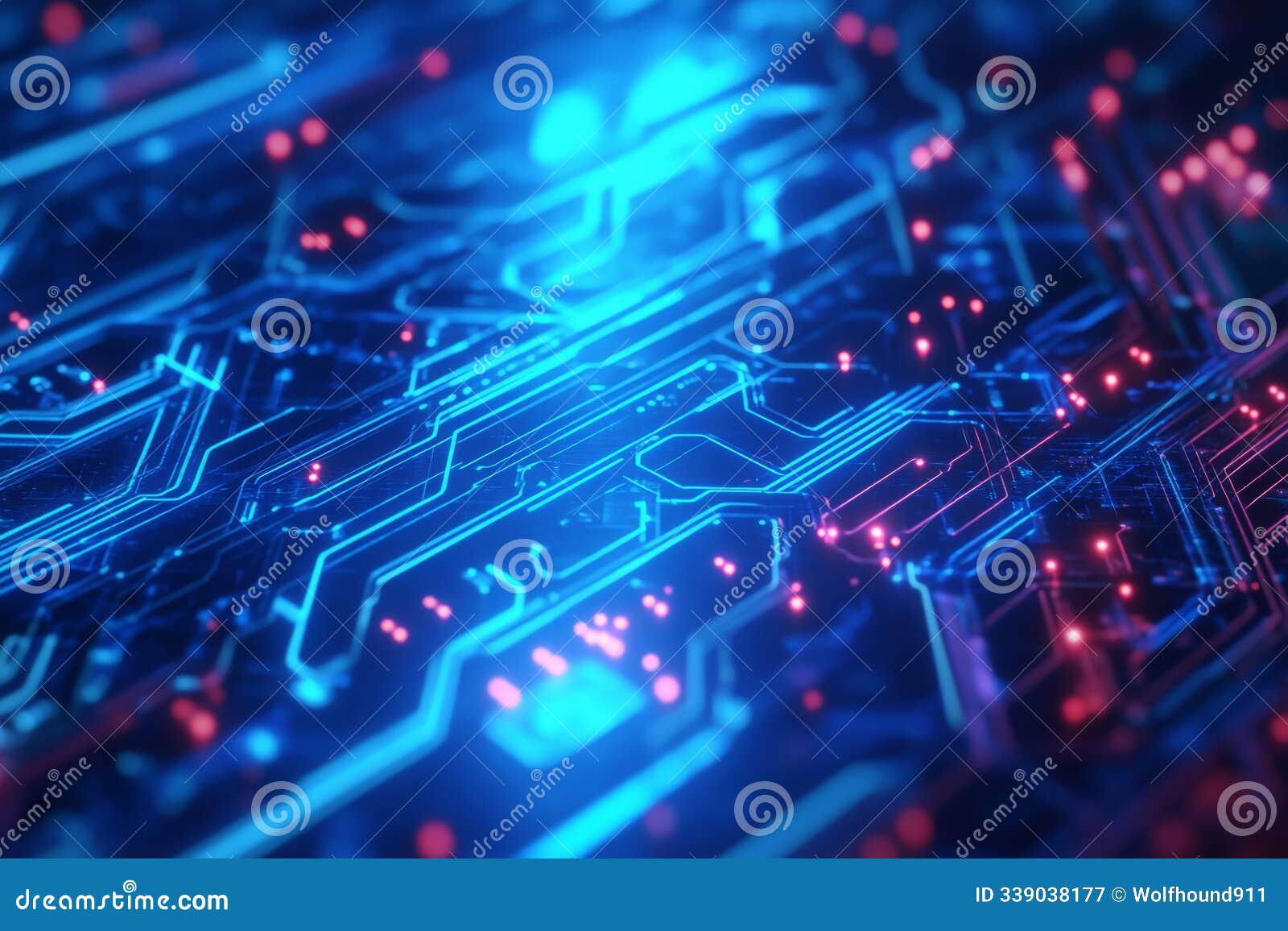 A High-tech Blue Background Highlighted by Intricate Neon Circuit ...