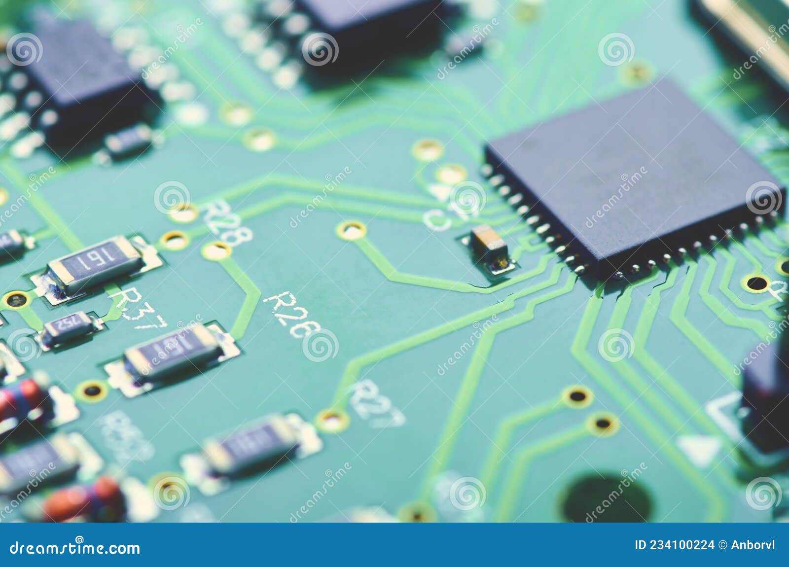 High-tech Board with Electronic Components and Microchips Close-up ...