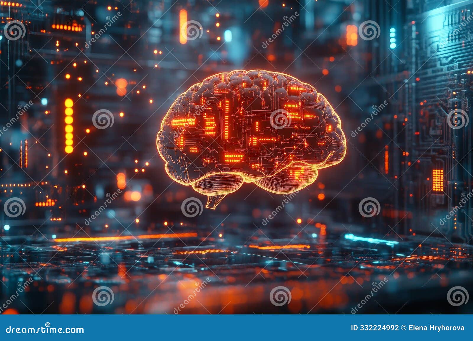 High-tech Brain with Electronic Circuits Symbolizing AI and Technology ...