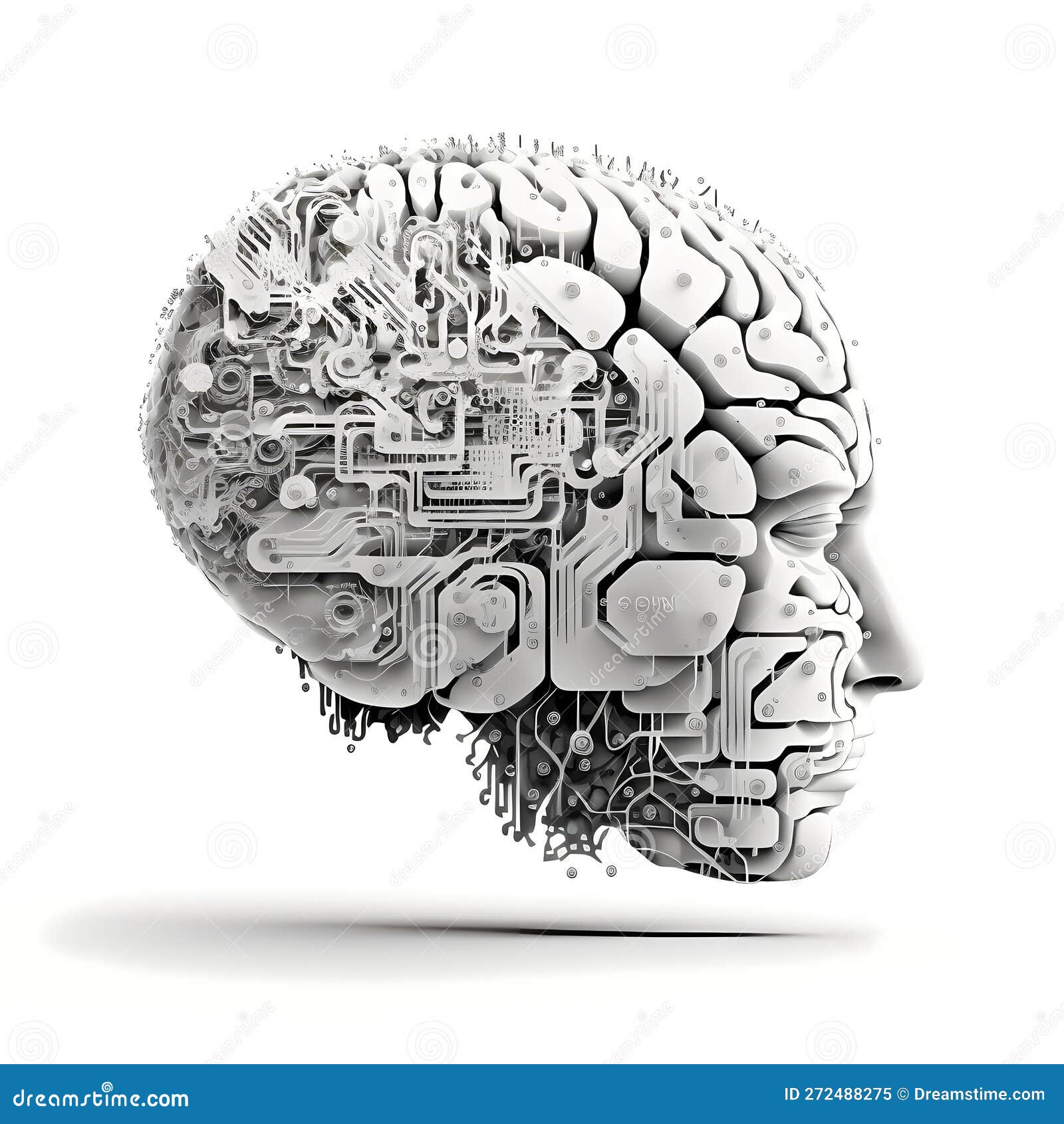High Tech Brain Head Robot. Generative AI Stock Illustration ...