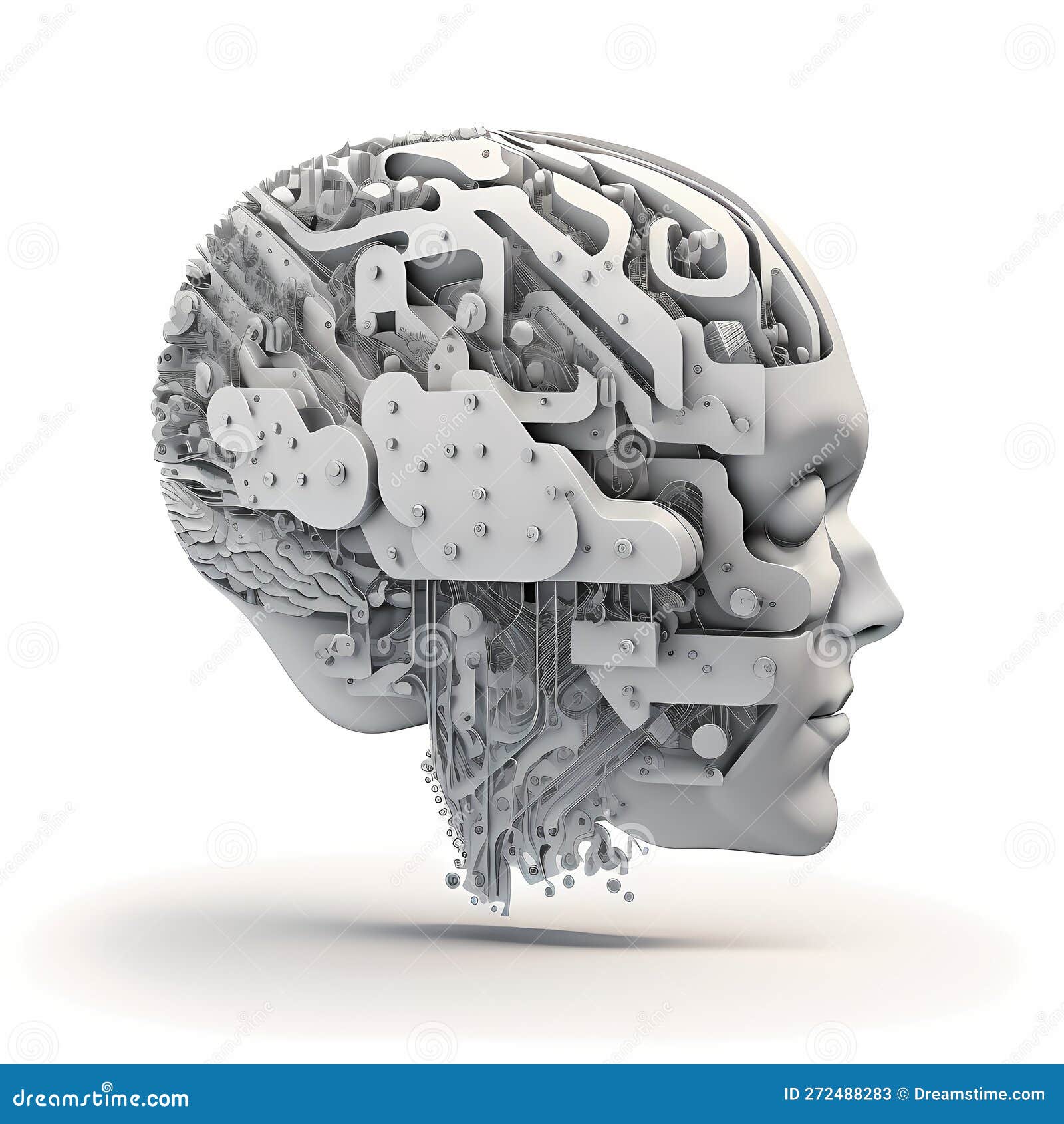 High Tech Brain Head Robot. Generative AI Stock Illustration ...