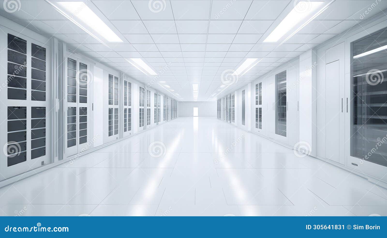 High-tech Bright Data Center with Computers and Lights. Stock ...