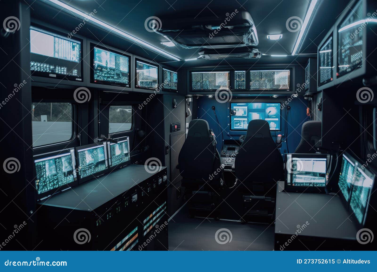 High-tech Broadcasting Van, with Rows of Led Lights and Touchscreens ...