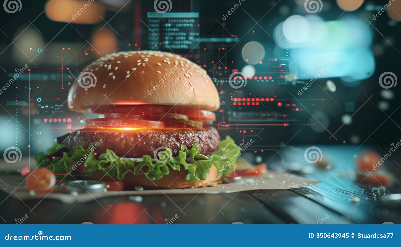 High-tech Burger with Glowing Digital Overlays Stock Image - Image of ...