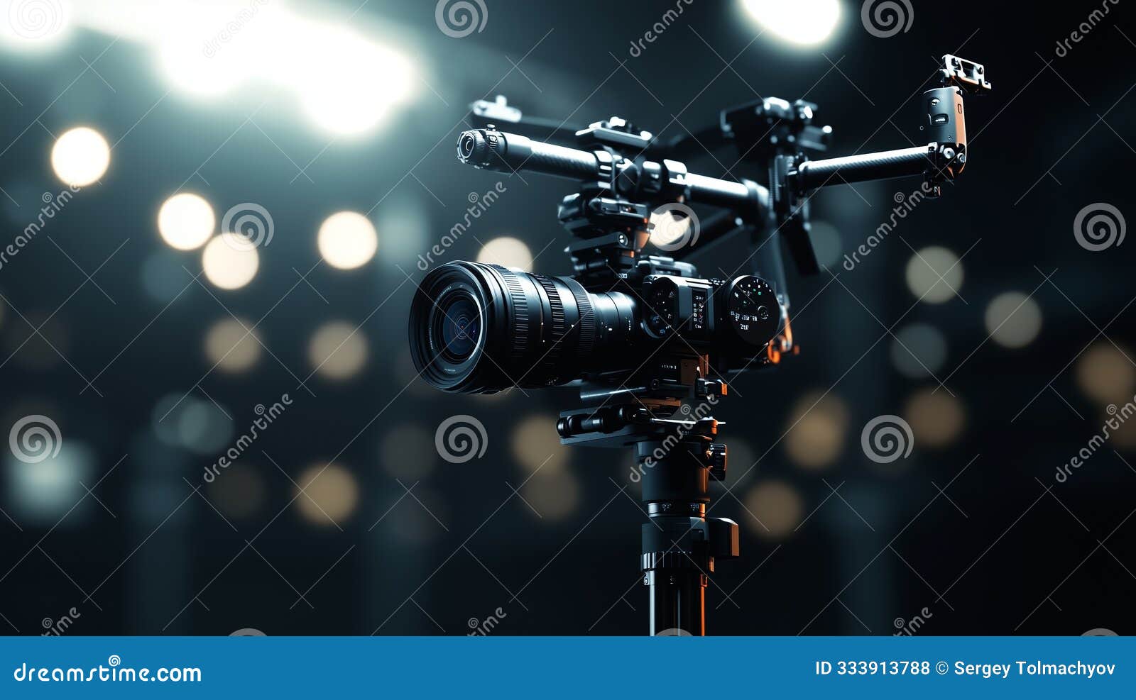 High-tech Camera Setup on a Stabilized Rig Illuminated by Dim Lights in ...