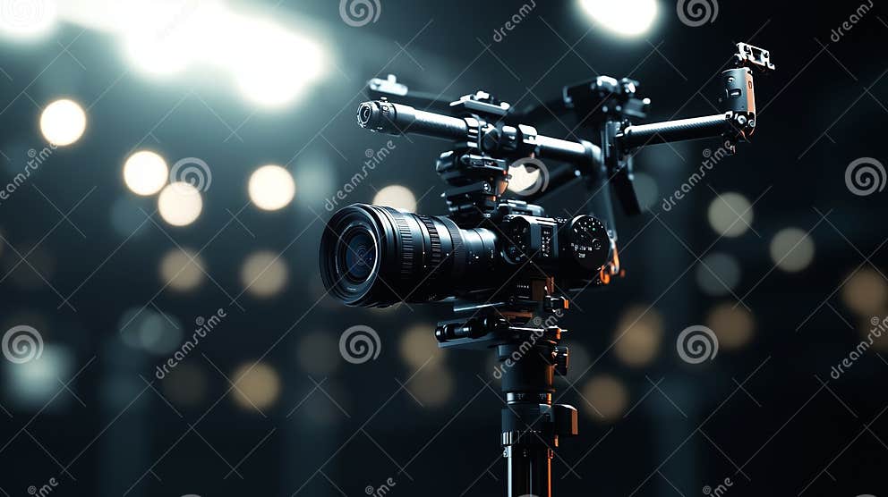 High-tech Camera Setup on a Stabilized Rig Illuminated by Dim Lights in ...