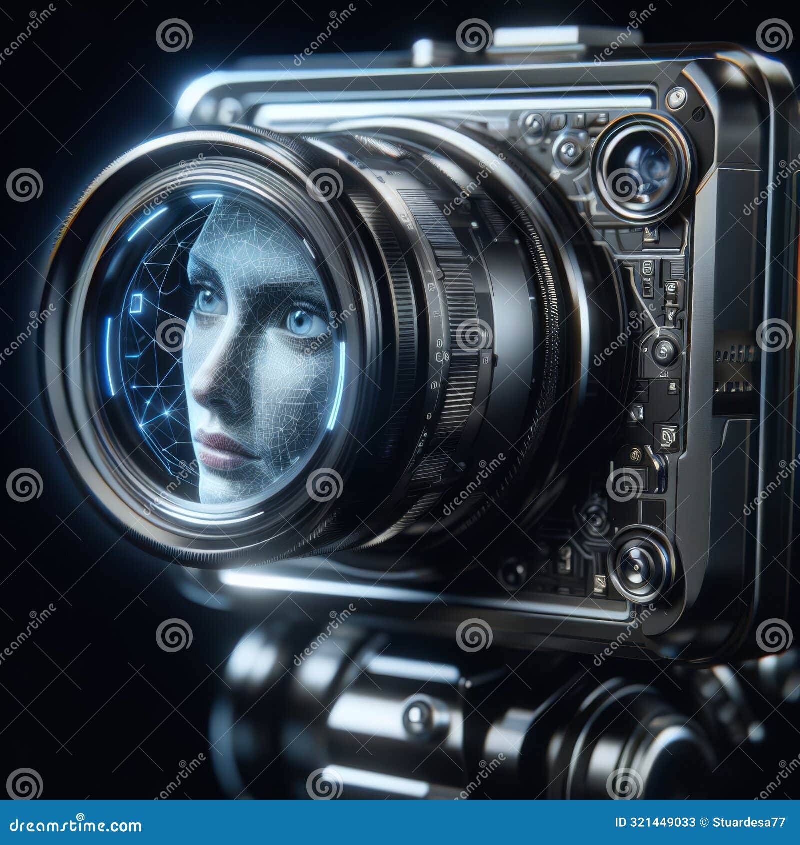 High-Tech Camera with Virtual Assistant Integration Stock Image - Image ...
