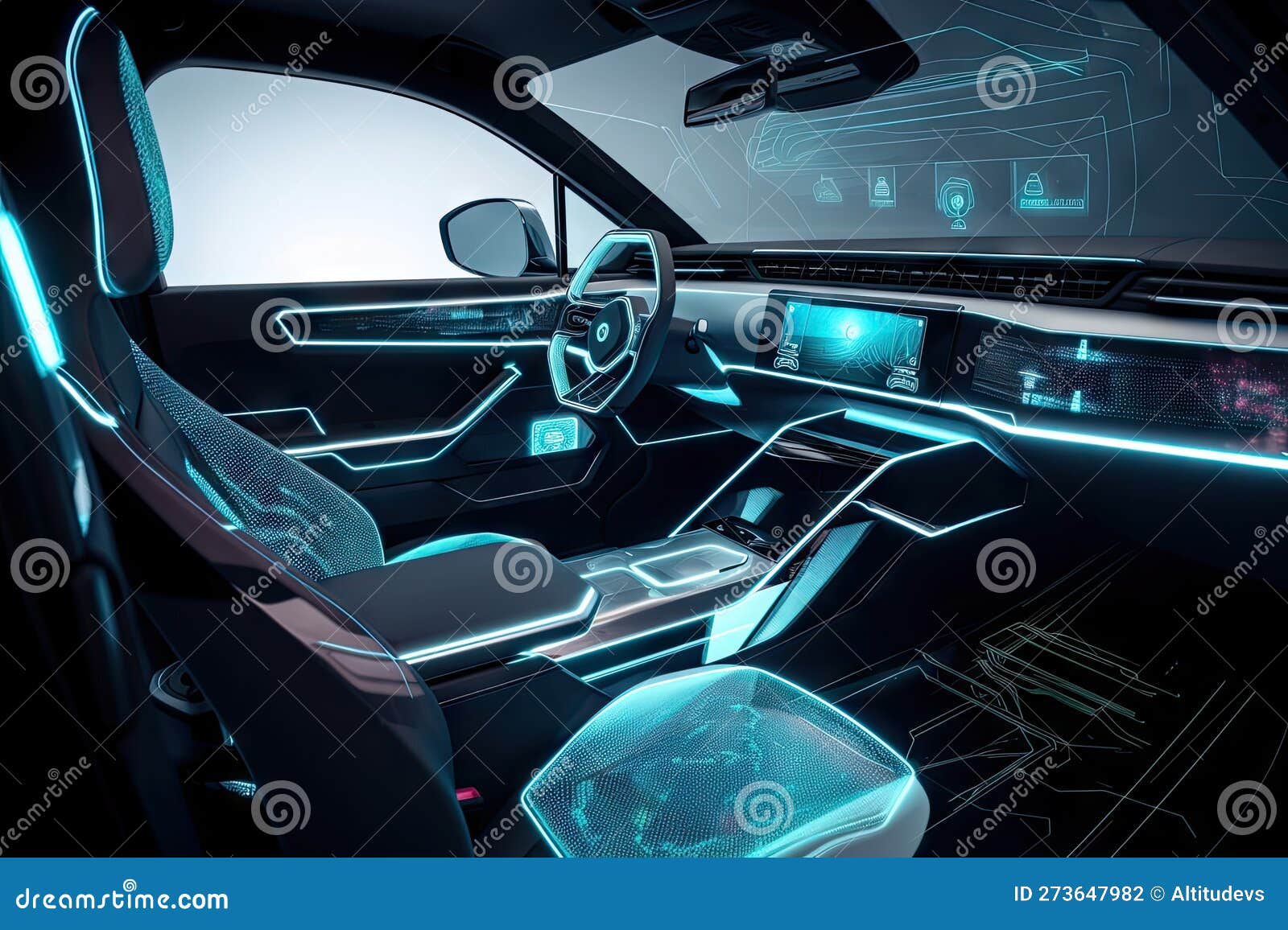 High-tech Car Interior with Augmented Reality Features, Holographic ...