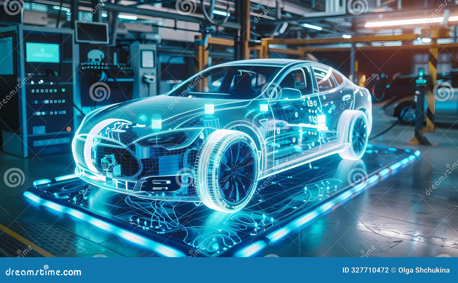 A High-tech Car Speeds through a Futuristic, Digital Environment with ...