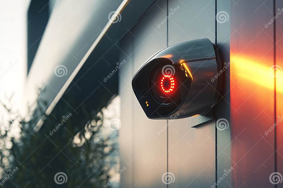High-Tech CCTV Camera with Blinking Warning Light Ai Stock Photo ...