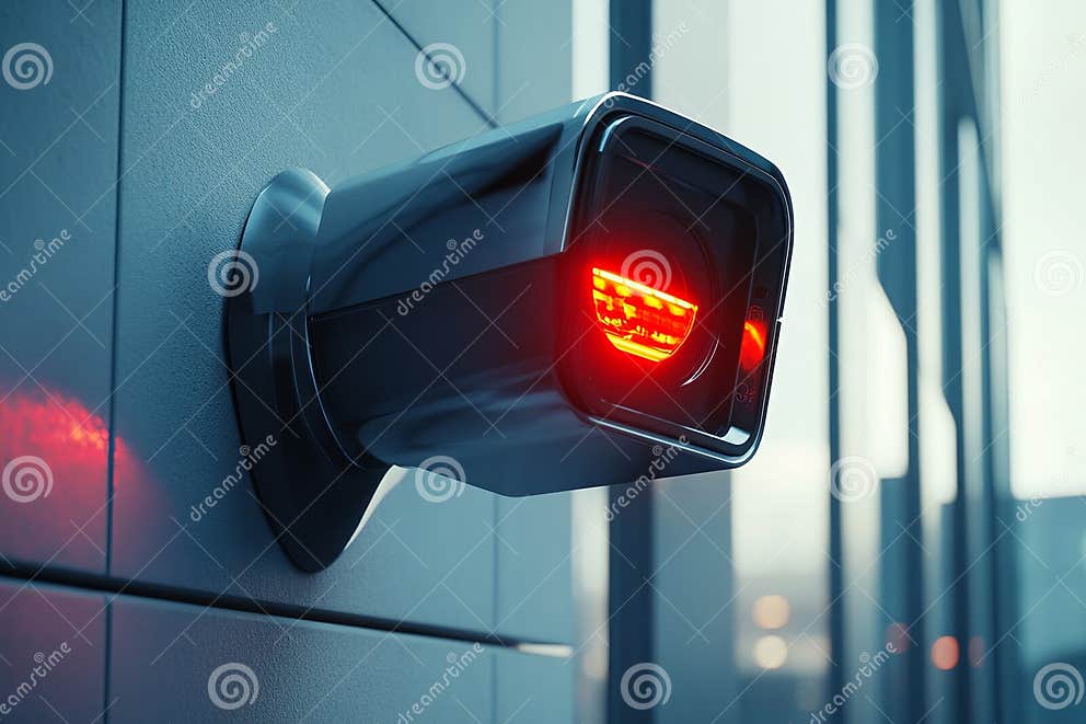 High-Tech CCTV Camera with Blinking Warning Light Ai Stock Photo ...