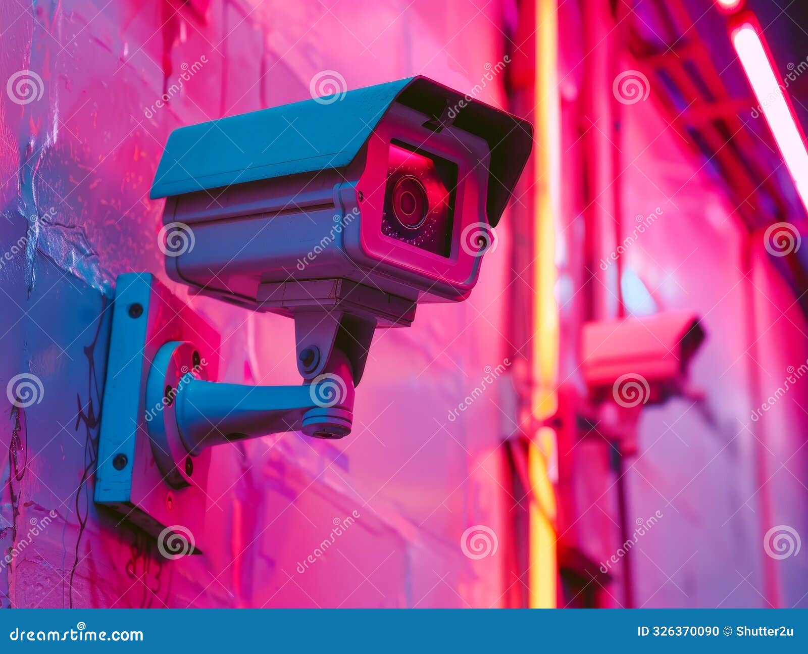 High Tech CCTV System in Action Neon Lights Detecting Cyber Crimes ...