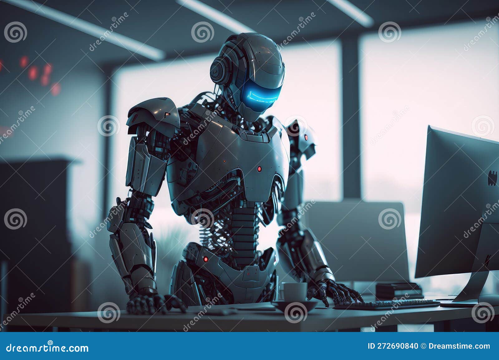 High-tech Chatbot Robot in Futuristic Office, Solving Problems and ...
