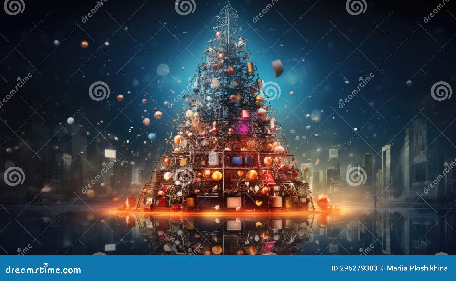 A High-tech Christmas Tree in a Digital Rainbow Perspective. Stock ...