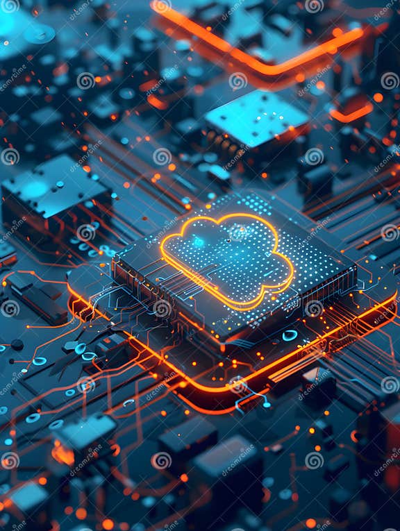 Futuristic Circuit Board with Glowing Cloud Icon, Tech Symbol Stock ...