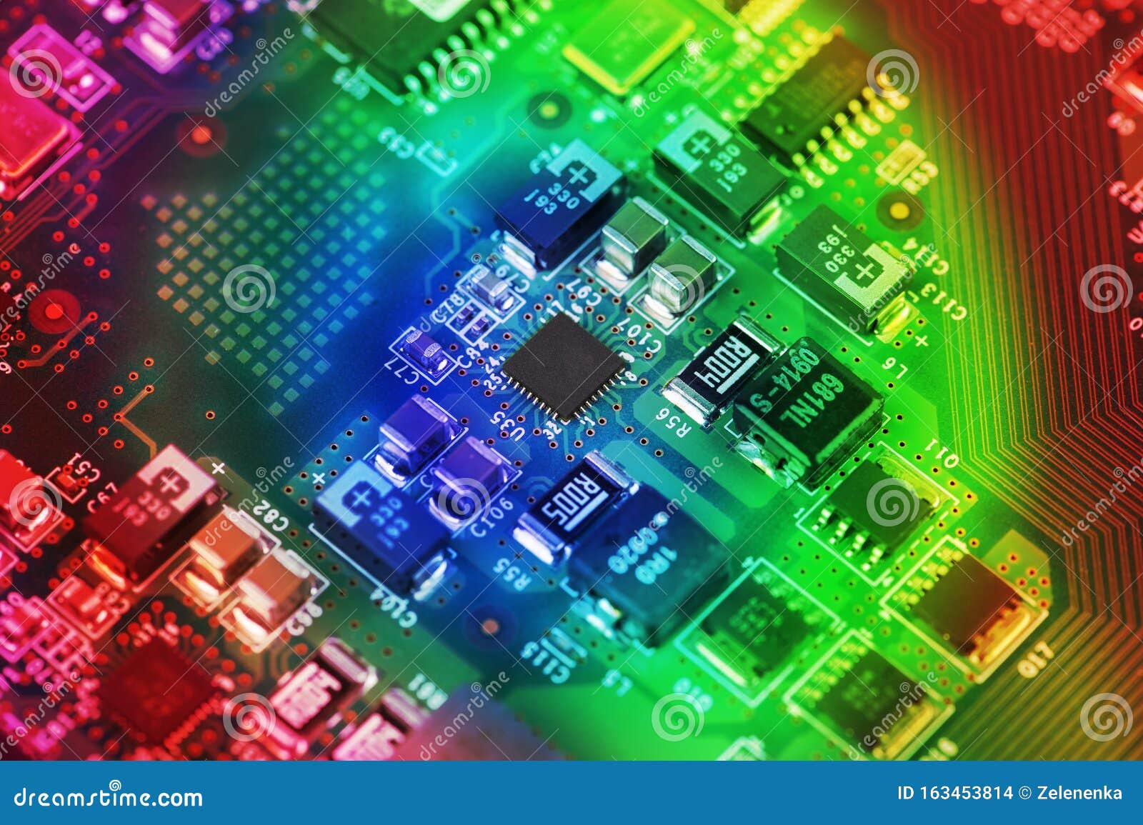High Tech Circuit Board stock photo. Image of high, green - 163453814