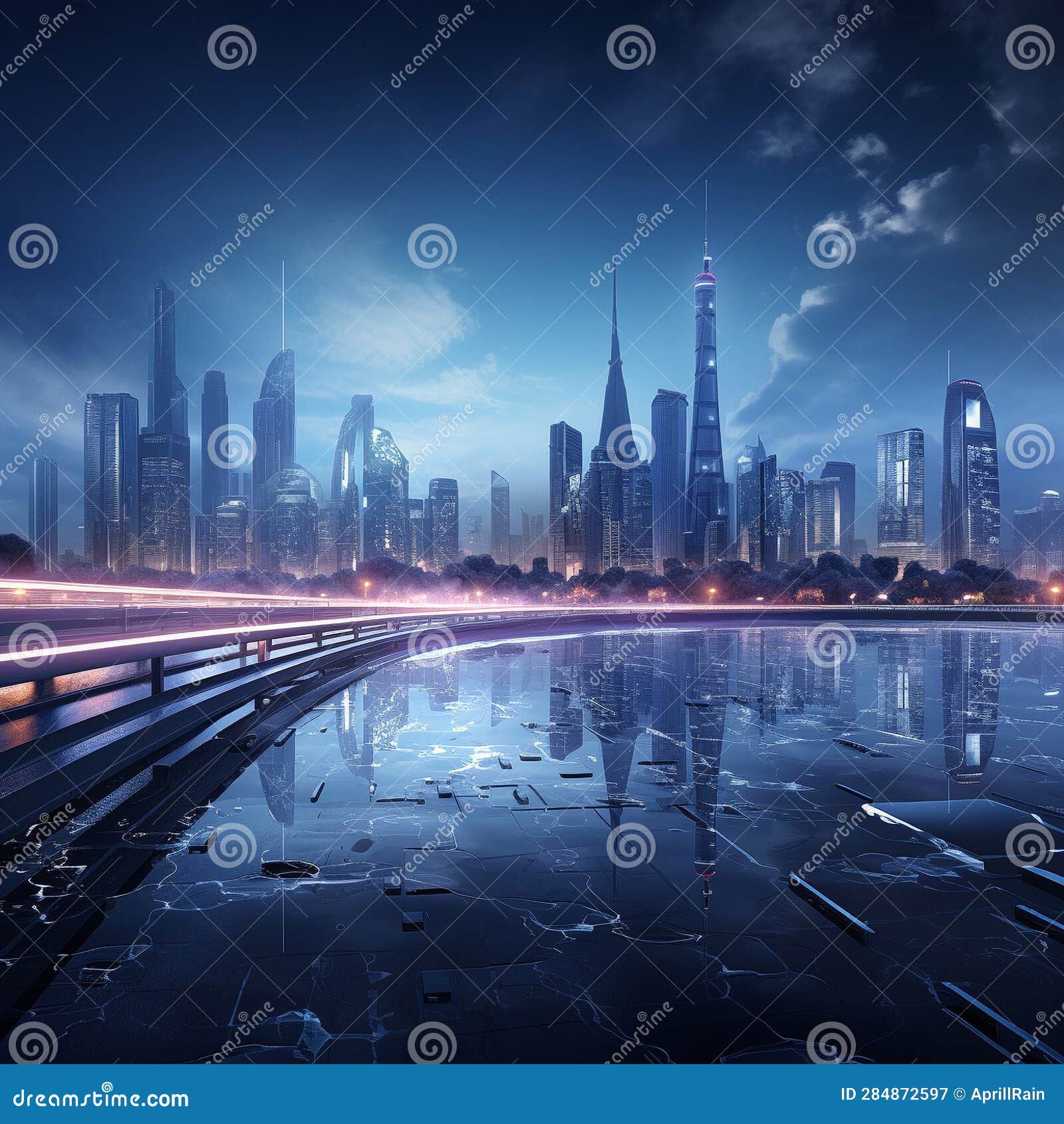 High Tech City of the Future in Blue Colors Stock Illustration ...