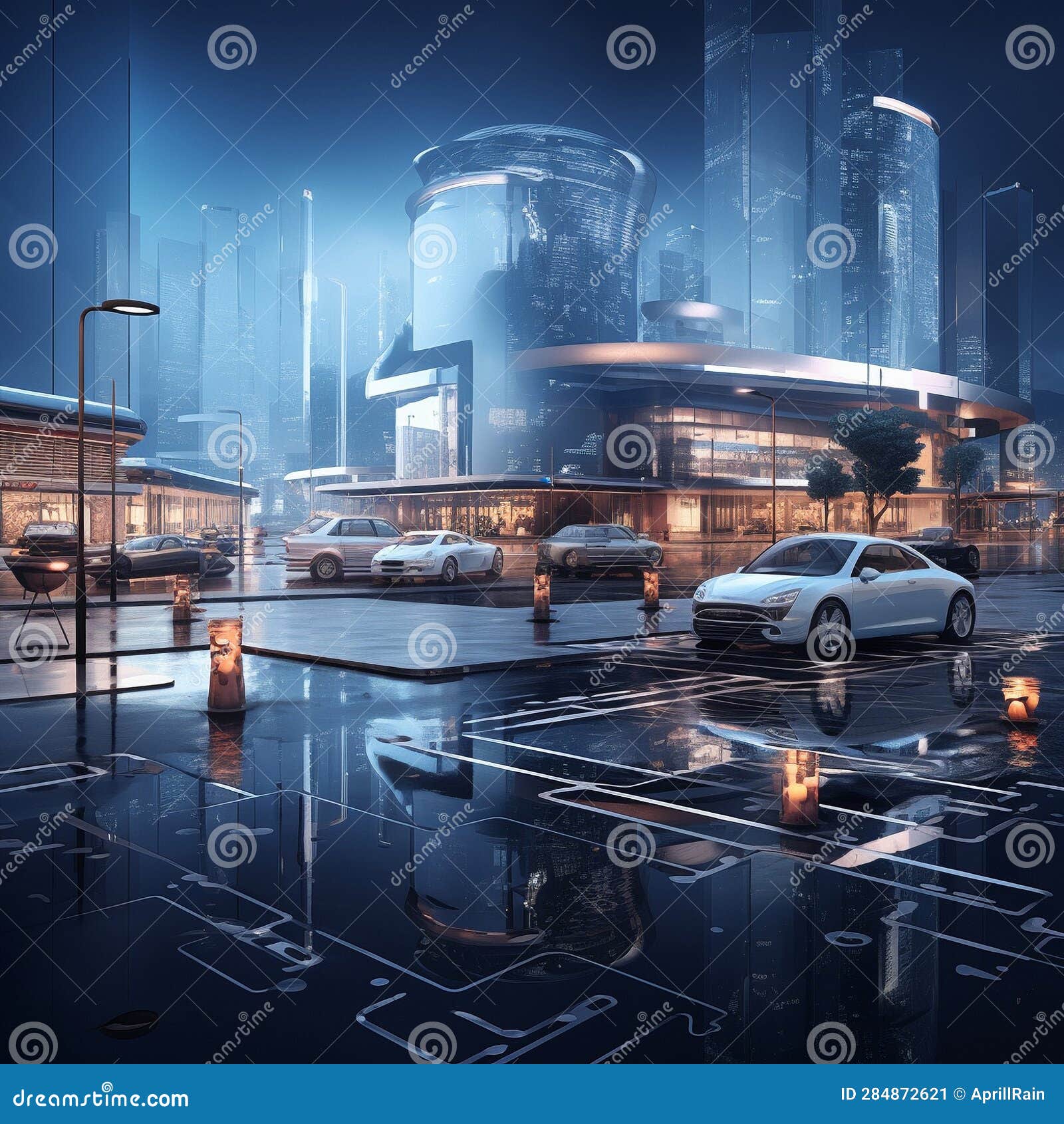 High Tech City of the Future in Blue Colors Stock Illustration ...