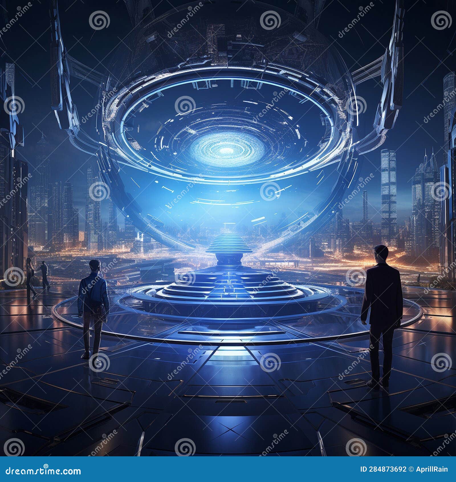 High Tech City of the Future in Blue Colors Stock Illustration ...