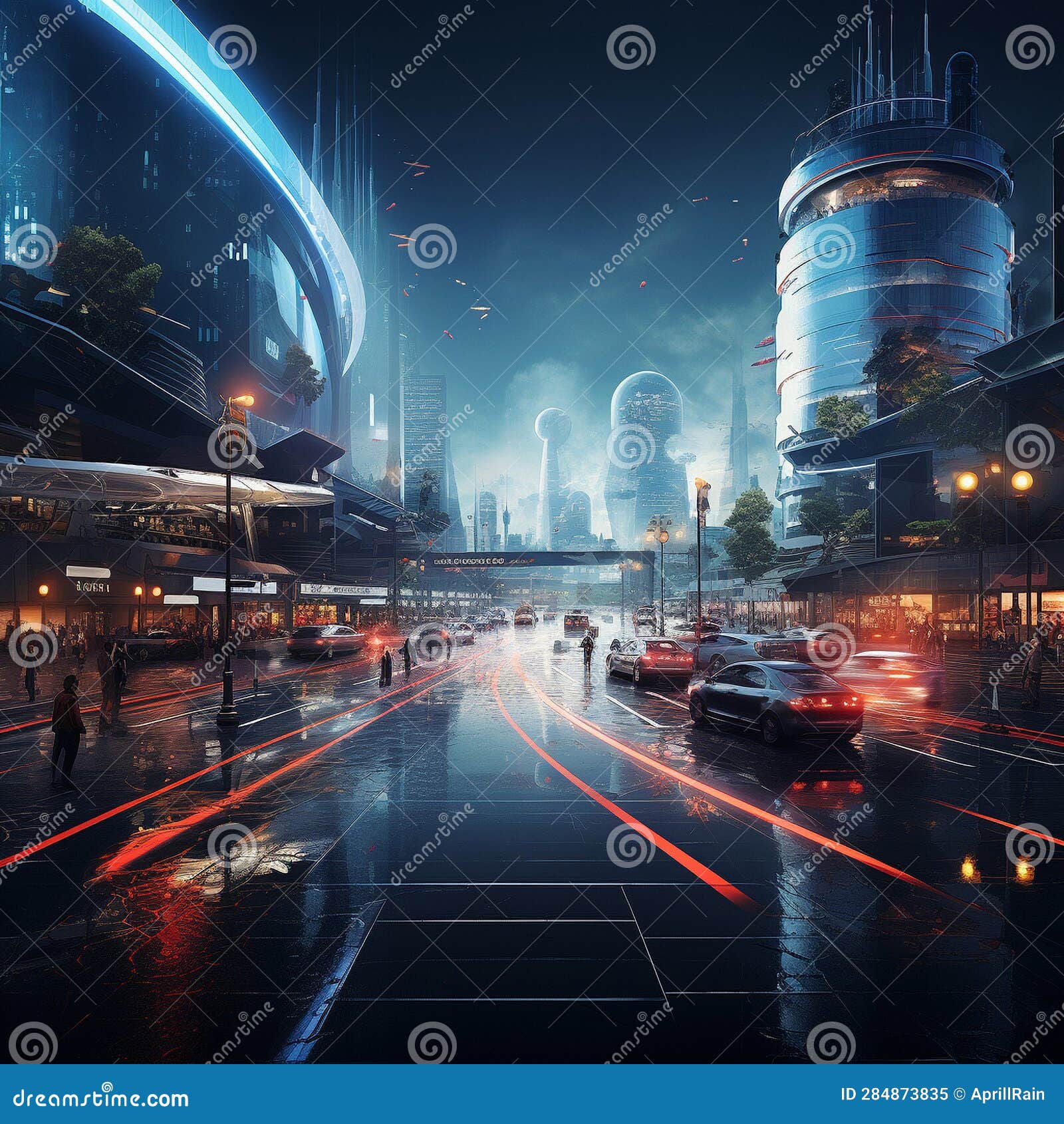 High Tech City of the Future in Blue Colors Stock Illustration ...