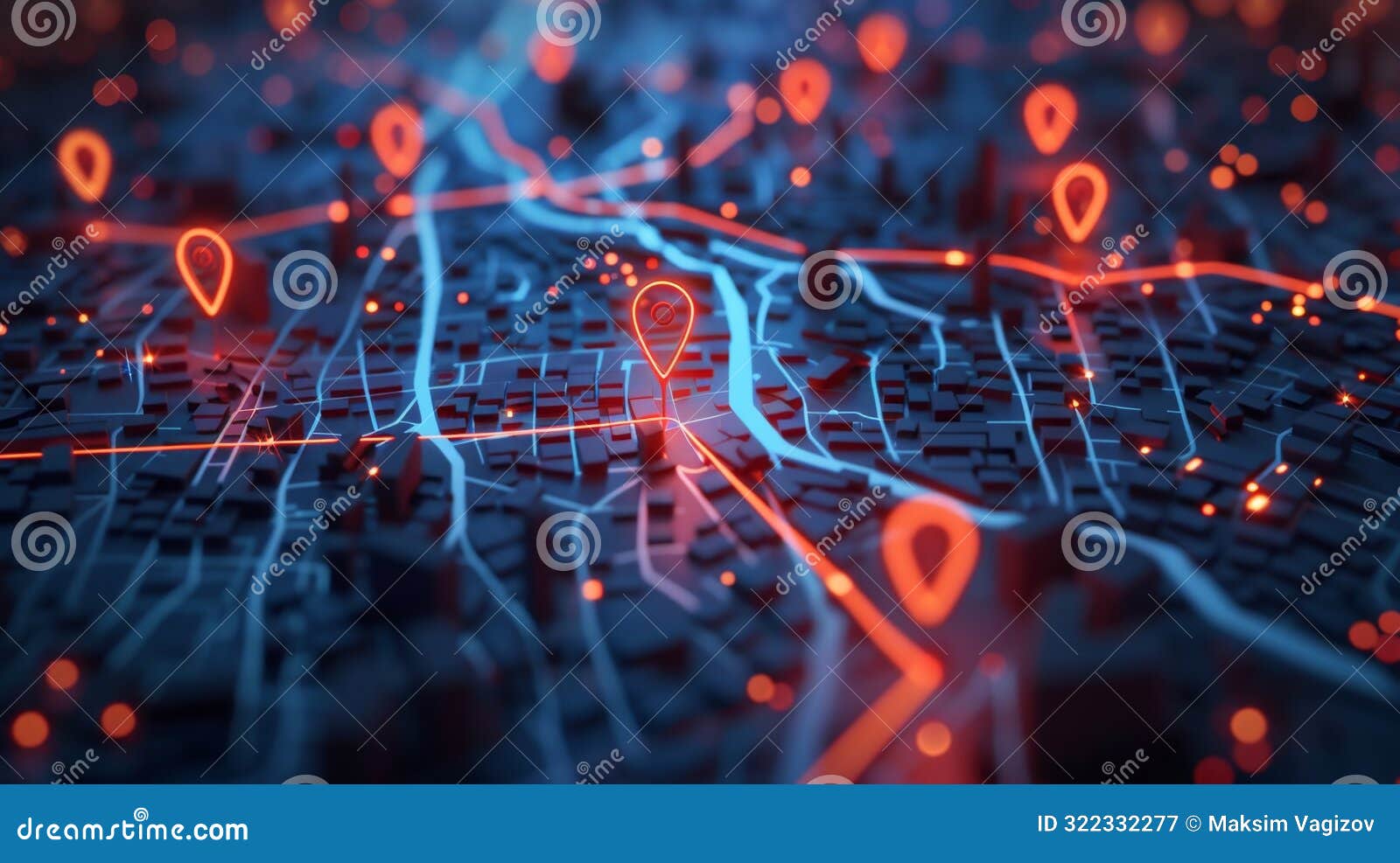 High-Tech City Map with GPS Markers - Generative AI Stock Image - Image ...