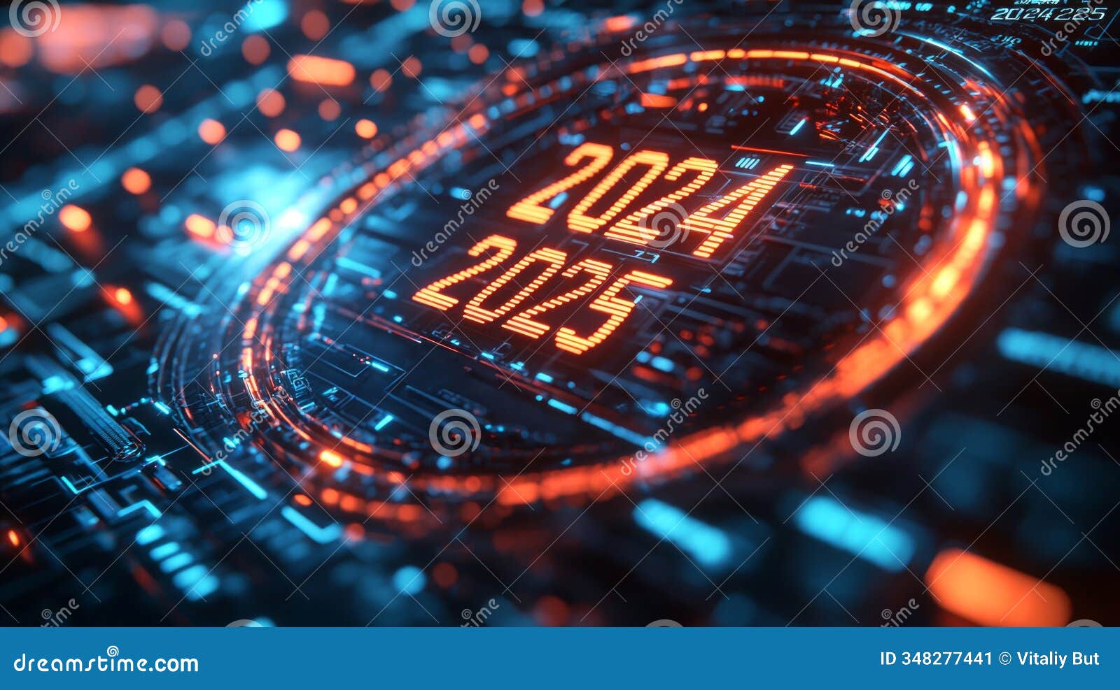 A High Tech Clock Displays a Seamless Transition from 2024 To 2025 ...